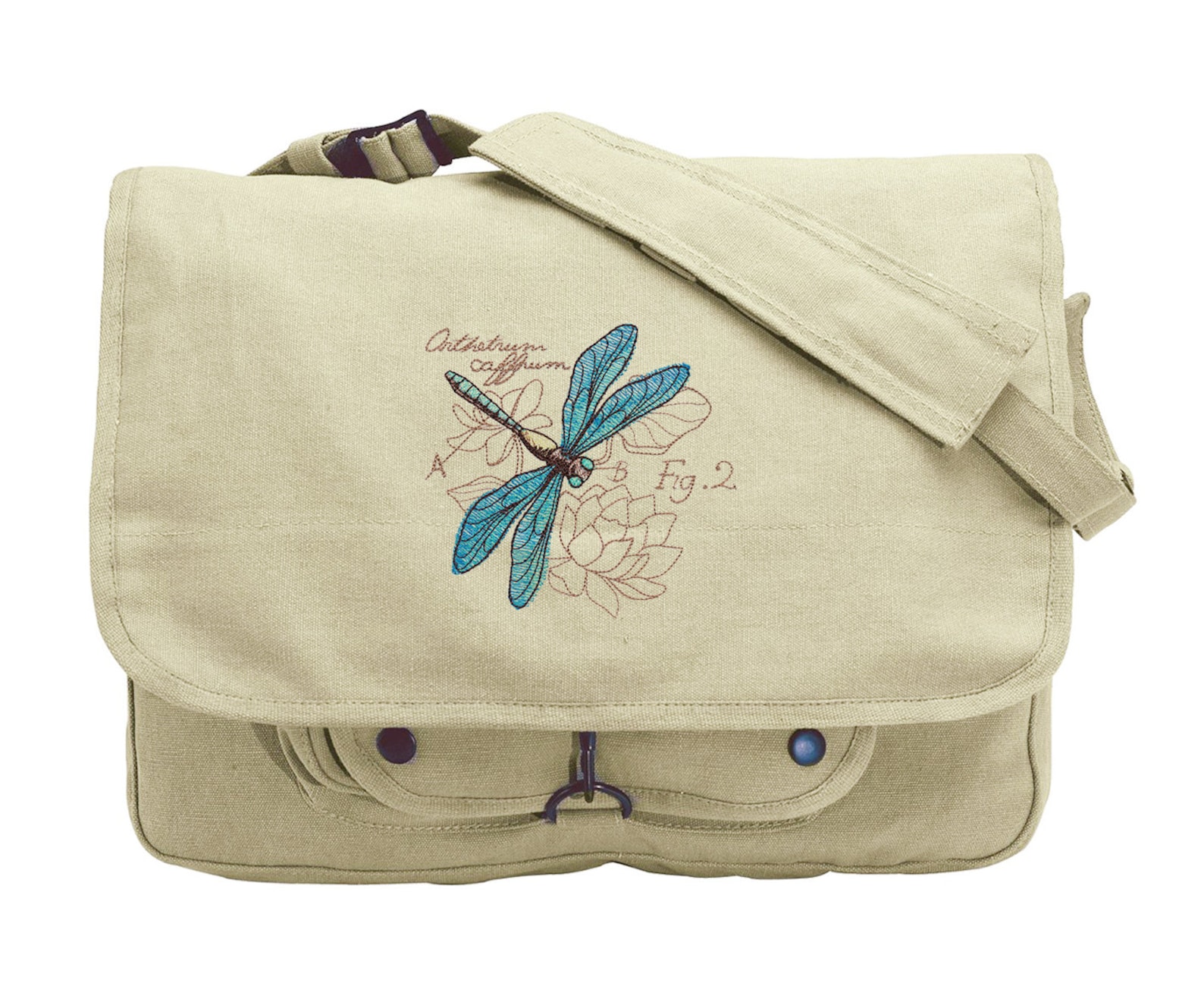 Miniature Menagerie Dragonfly Diagram Embroidered Canvas Messenger Bag ...
