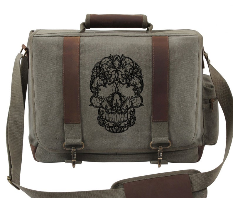 Skull Laptop Bag, Embroidered Skull Bag, Lacy Skull Embroidered Canvas ...