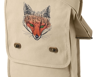 Fox Embroidered Canvas Field Bag Filigree Christmas Fox | Etsy