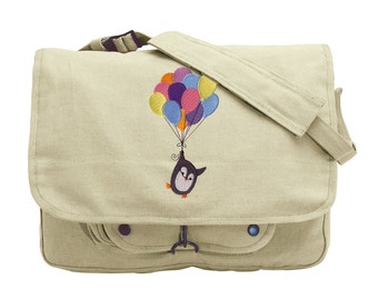 Penguin Messenger Bag I Can Fly Embroidered Canvas Messenger | Etsy