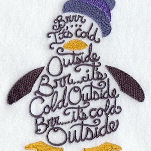 Winter Words Brrr It's Cold Outside Penguin Embroidered Canvas ...