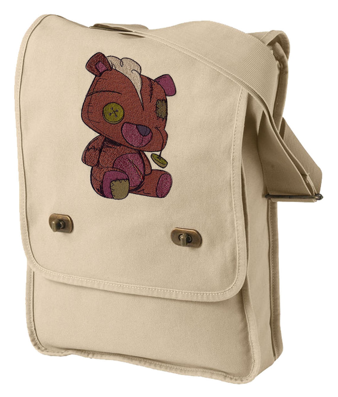 Tattered Teddy Embroidered Canvas Field Bag | Etsy