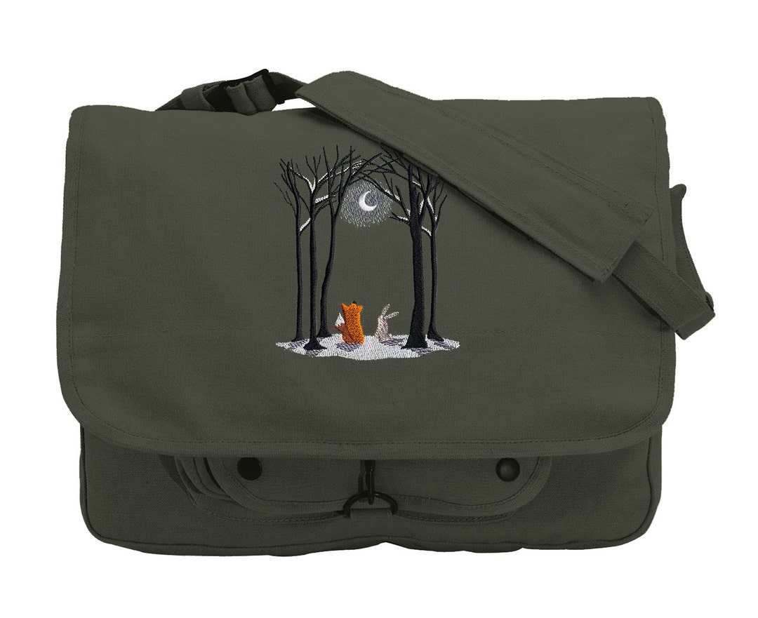 Moonlit Winter Fox and Rabbit Moon Embroidered Canvas Messenger Bag - Etsy