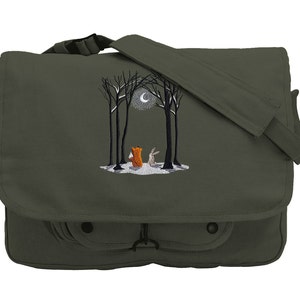 Moonlit Winter Fox and Rabbit Moon Embroidered Canvas Messenger Bag - Etsy