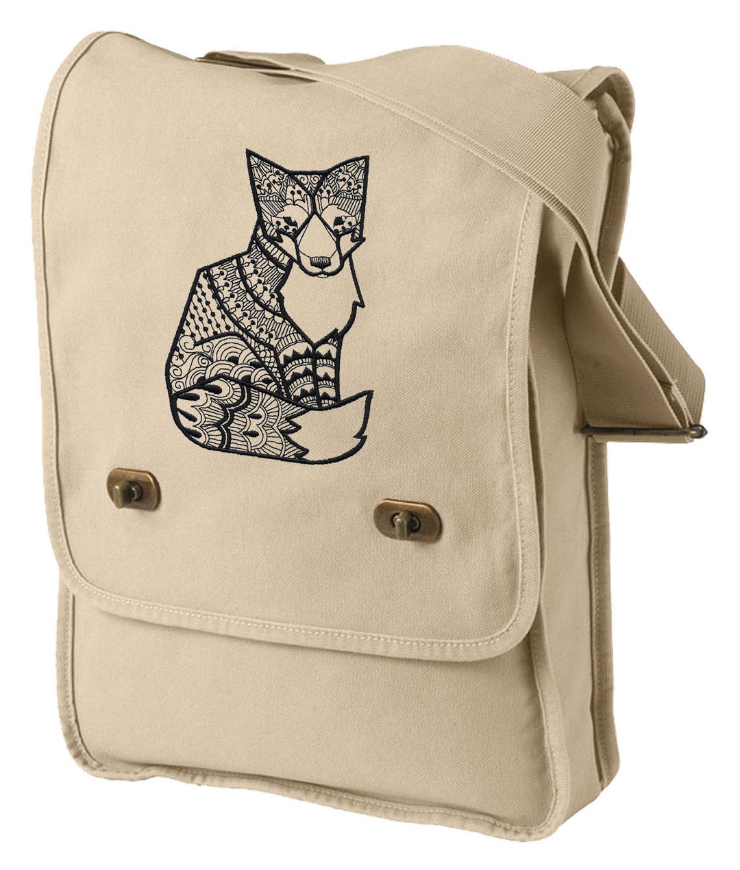 Fox Bag, Fox Canvas Bag, Doodle Fox Embroidered Canvas Field Bag - Etsy