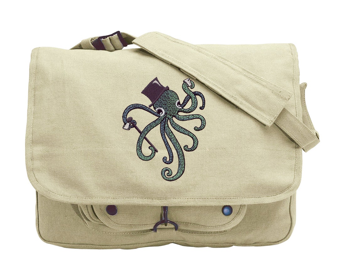 Dapper Octopus Embroidered Canvas Messenger Bag - Etsy