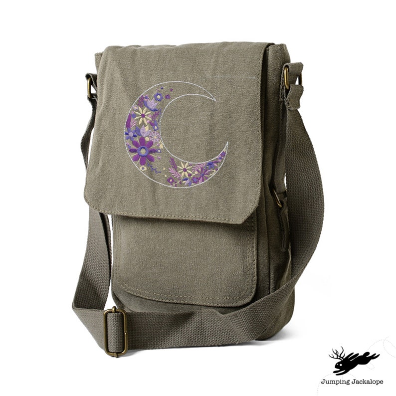 Lunar Bloom Tech Bag Embroidered Canvas Tech, Tablet, Ipad, Kindle ...