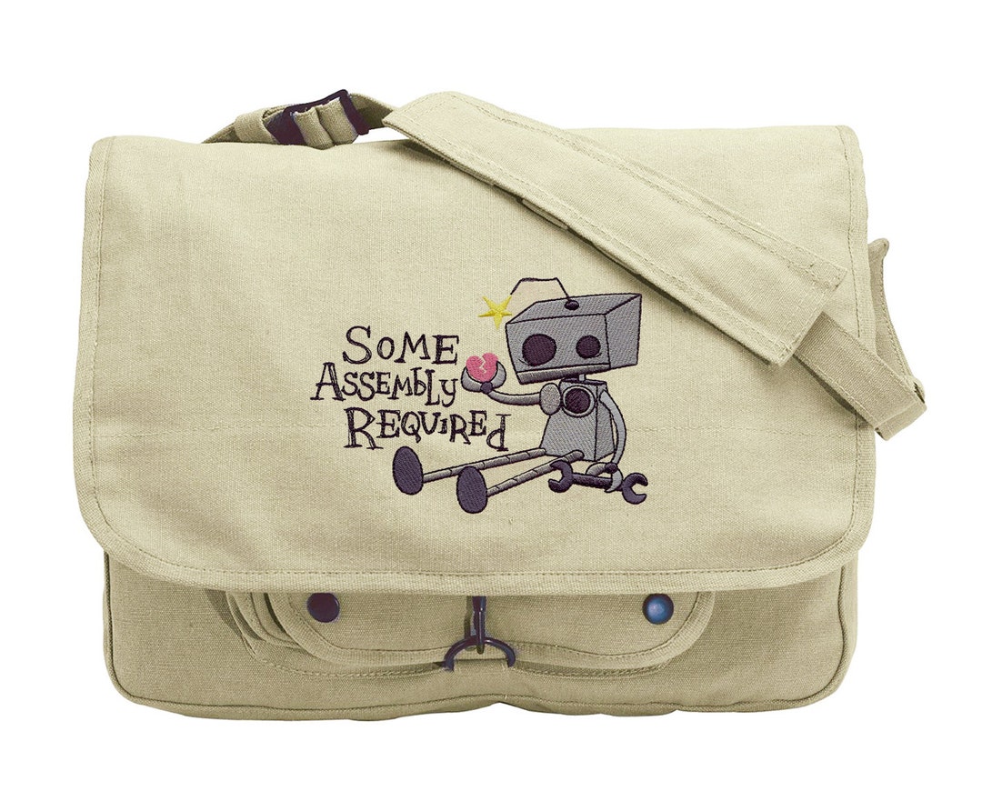 Some Assembly Required Embroidered Canvas Messenger Bag - Etsy