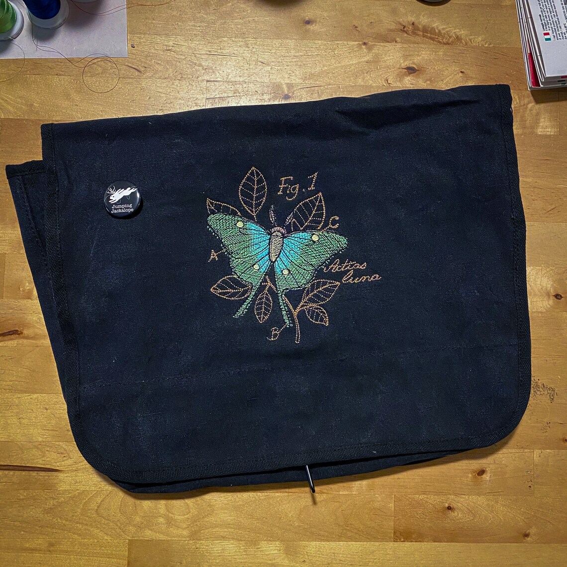Miniature Menagerie Luna Moth Diagram Embroidered Canvas Messenger Bag ...