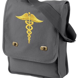 Caduceus Embroidered Canvas Field Bag - Etsy