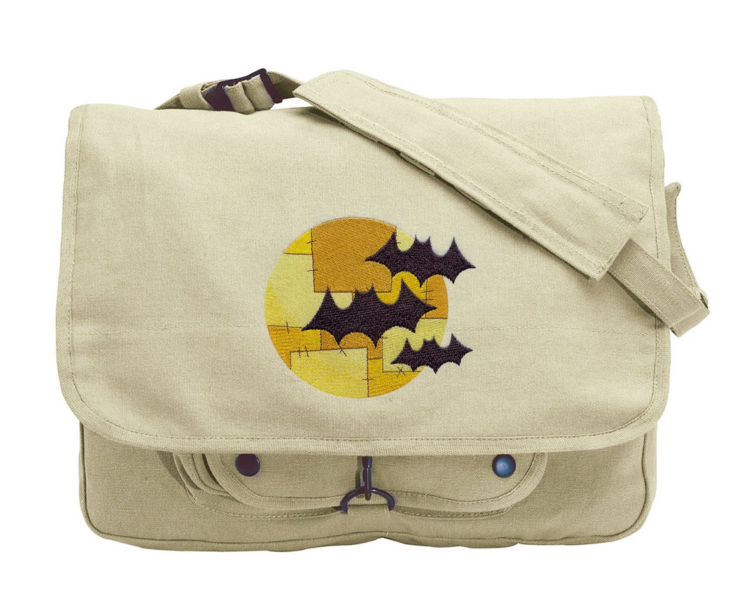 Bats and Patchwork Moon Embroidered Canvas Messenger Bag - Etsy
