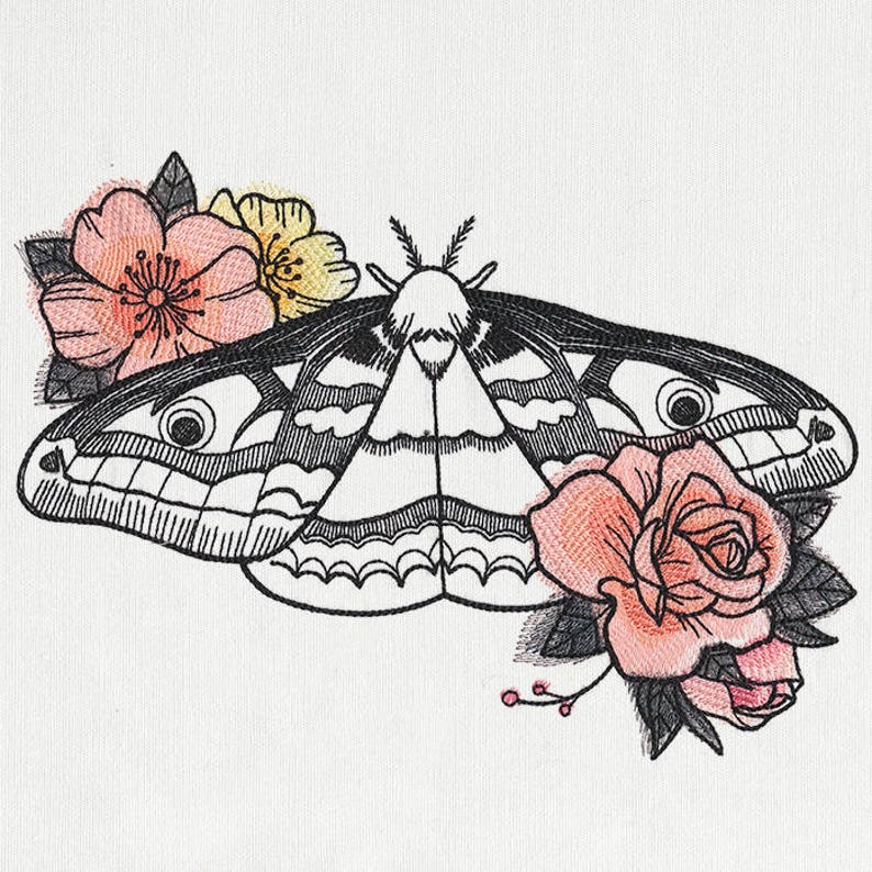 Dire Blooms Moth and Flowers Embroidered Fleece Micro Mink - Etsy