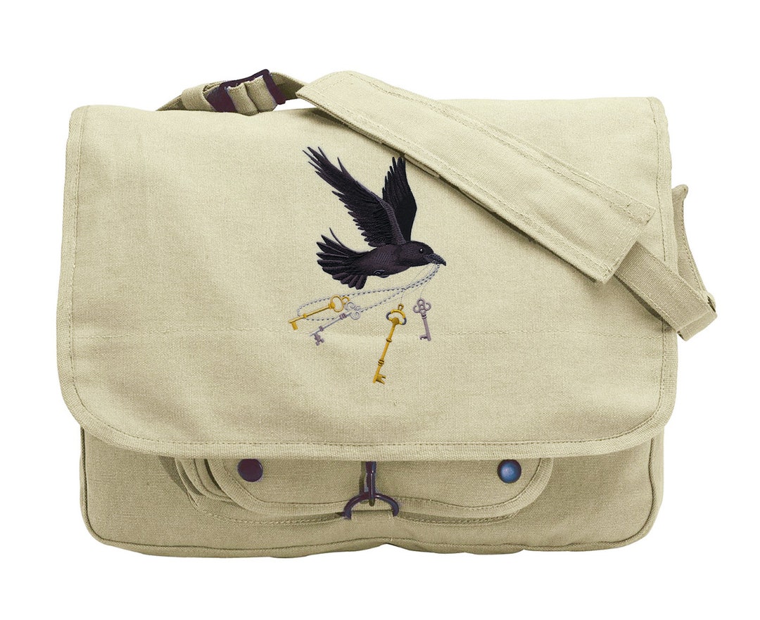 Flying Raven With Skeleton Keys Embroidered Canvas Messenger Bag - Etsy