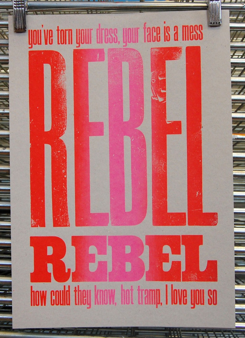 David Bowie: Rebel Rebel Screenprint, Lyric Print, Music Print, Wall ...