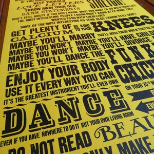 Sunscreen Lyric screenprint Baz Luhrmann Lyrics Print | Etsy