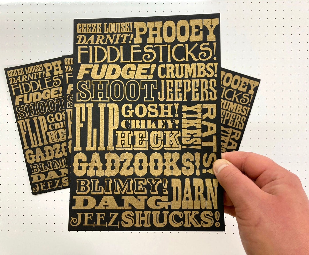 Minced Oaths Card Pack, Swearing Riso Postcard Set, Rude Typography ...