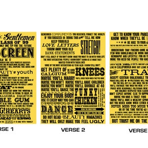 Sunscreen Lyric Screenprint, Baz Luhrmann Lyrics Print, Sunscreen ...