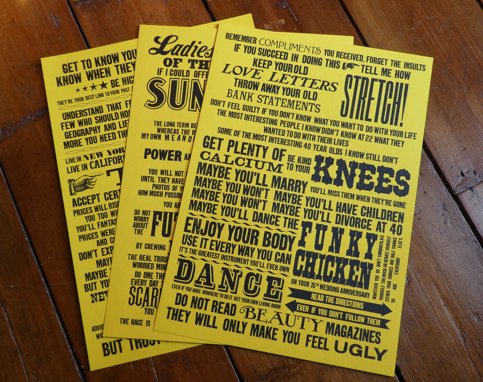 Sunscreen Lyric Screenprint, Baz Luhrmann Lyrics Print, Sunscreen ...