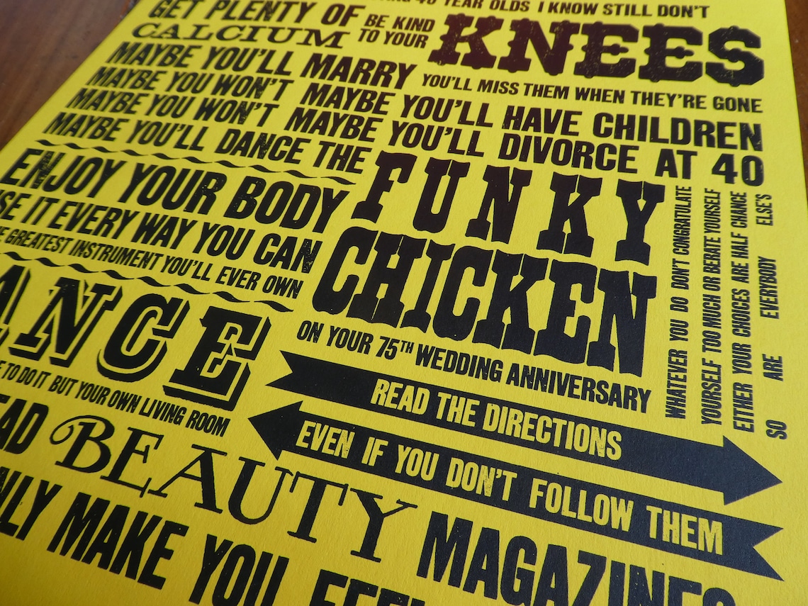 Sunscreen Lyric screenprint Baz Luhrmann Lyrics Print | Etsy