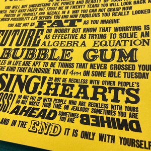 Sunscreen Lyric A3 Screenprint, Baz Luhrmann Lyrics Print, Sunscreen ...