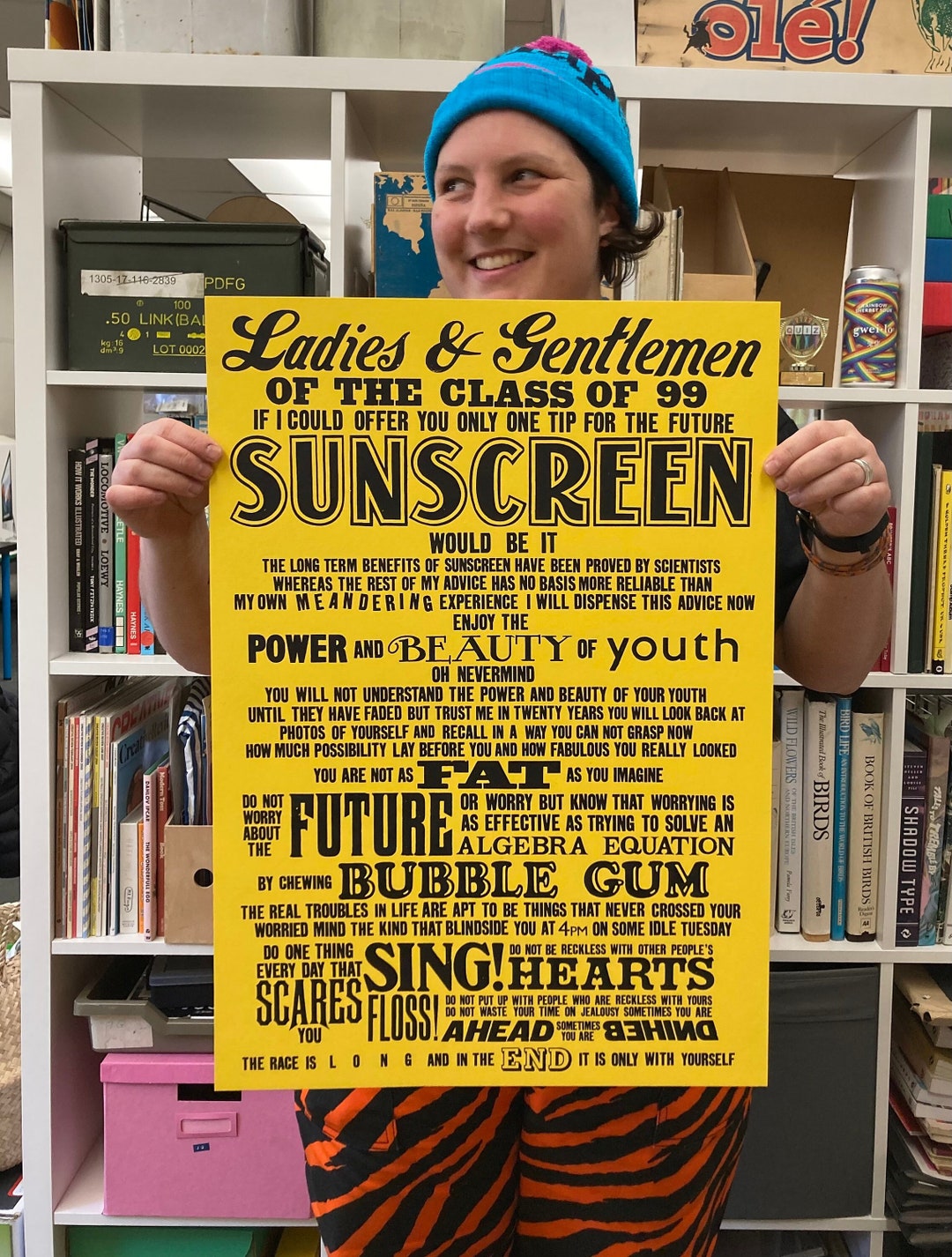 Sunscreen Lyric A3/A2 Screenprint, Baz Luhrmann Print, Sunscreen Lyrics ...