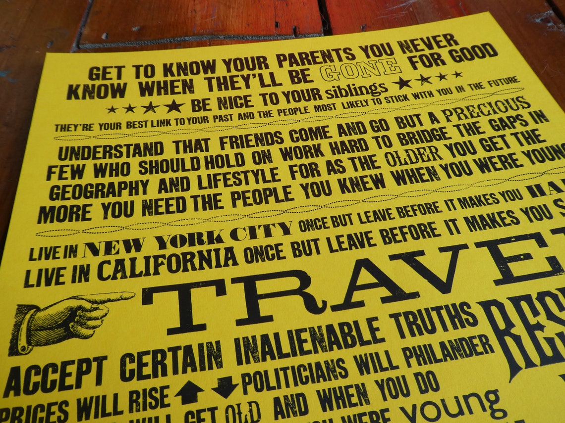 Sunscreen A3/A2 Lyric Screenprint Baz Luhrmann Lyrics Print | Etsy UK