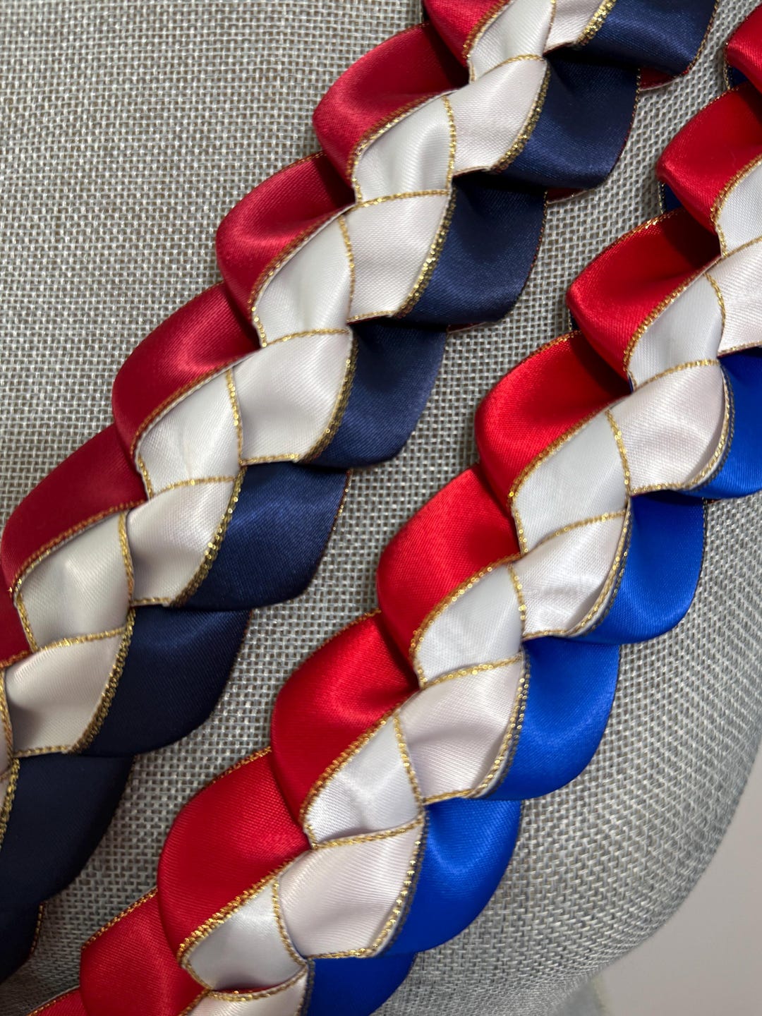 Red, White and Blue With Gold Edge Satin Braided Lei ~ Armed Forces ...