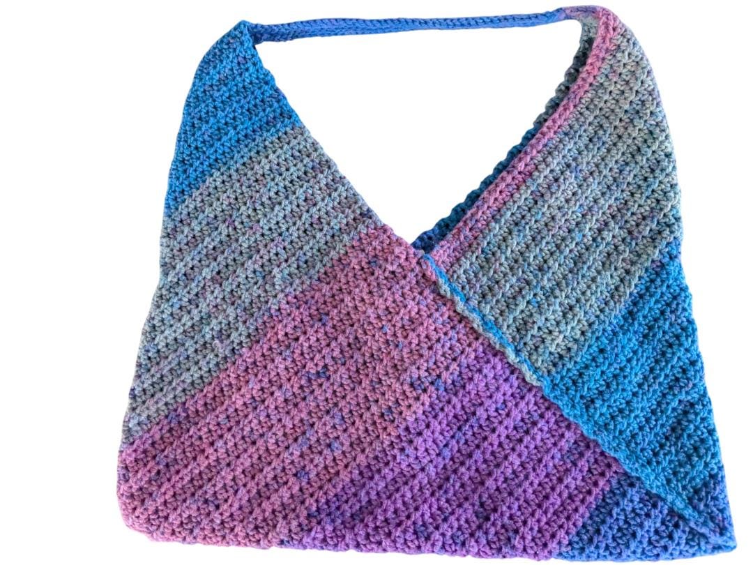 Handmade Crochet Color Block Market Bag, Boho Cotton Mesh Tote ...