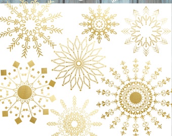 Winter Clipart GOLD GLITTER SNOWFLAKES Gold | Etsy