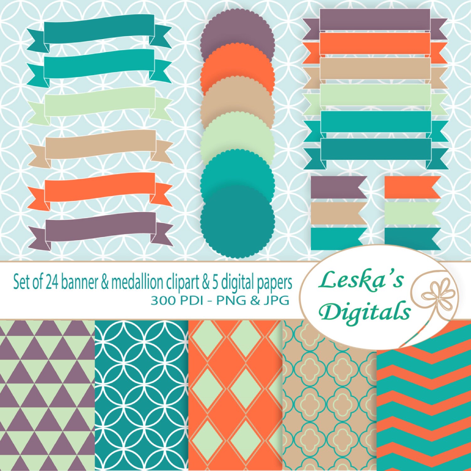 Digital Papers Labels Banners Scalloped Medallion in - Etsy