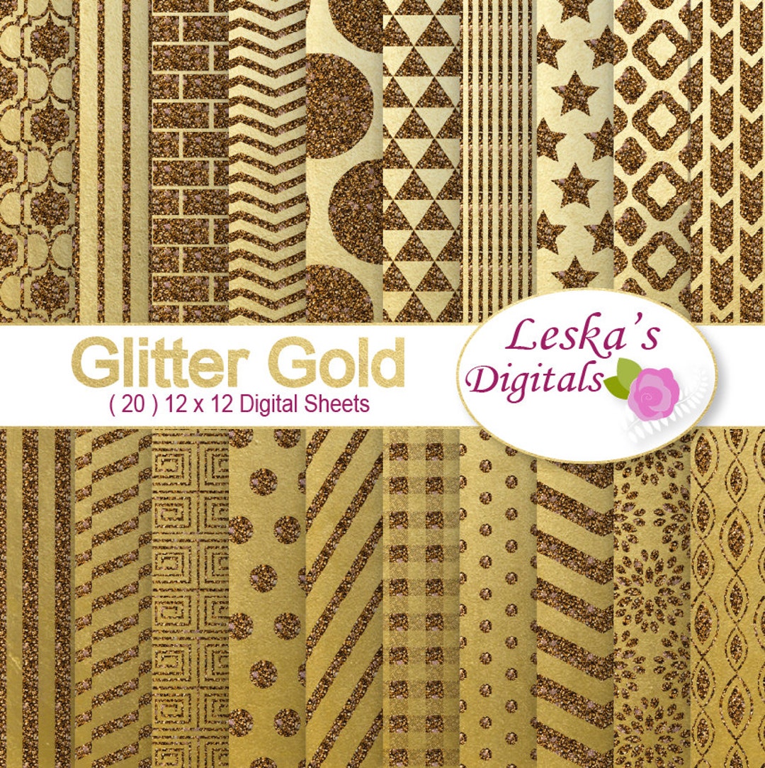 Gold Glitter Scrapbook Paper - Glitter Gold Digital Paper- Gold ...