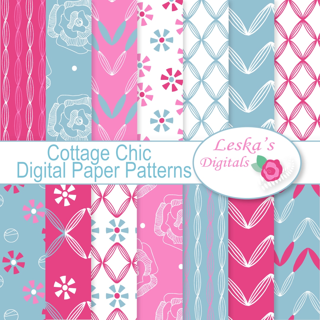 Cottage Chic Digital Paper - Pink Digital Paper Sheets, Floral Digital ...