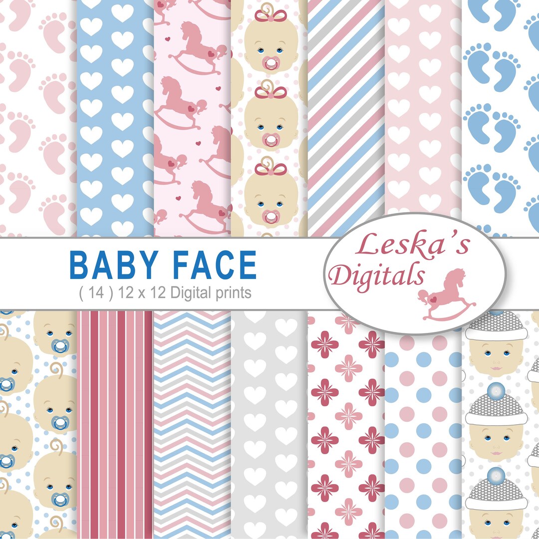 Nursery Digital Papers Baby Paper Baby Face Patterns Nursery Pastel ...