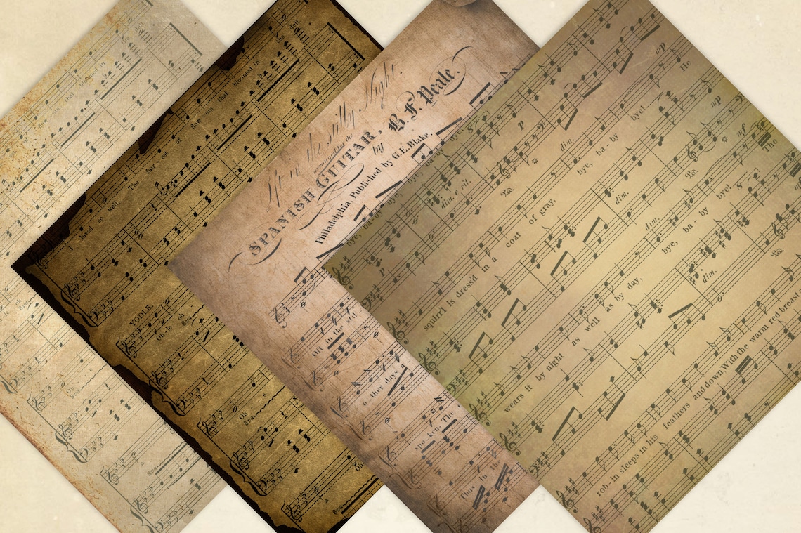 Sheet Music Papers, Sheet Music Digital Paper, Vintage Paper Pack ...