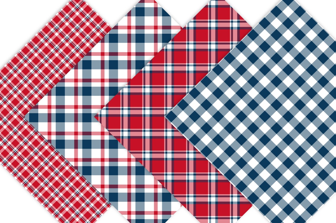 Navy and Red Digital Paper, Digital Scrapbook Paper, Plaid Background ...
