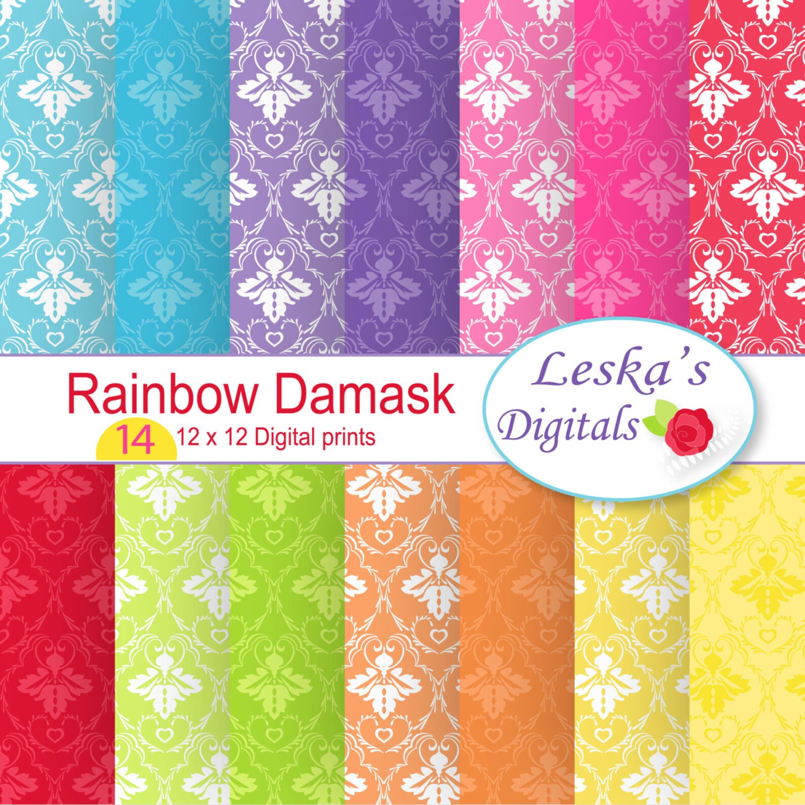 Damask Scrapbook Paper: rainbow Damask Damask | Etsy