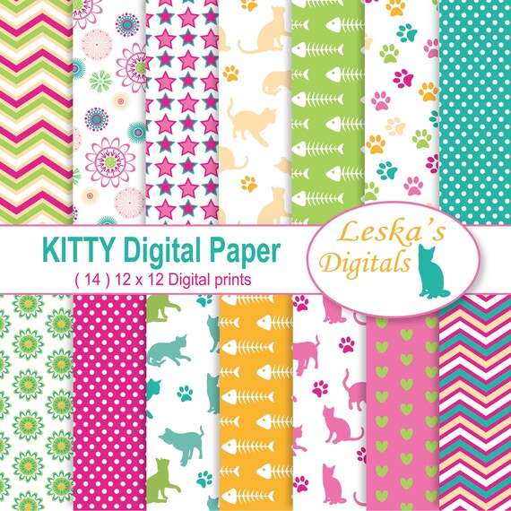 Kitty Cat Digital Scrapbook Paper Cat Patterned Paper Pack | Etsy