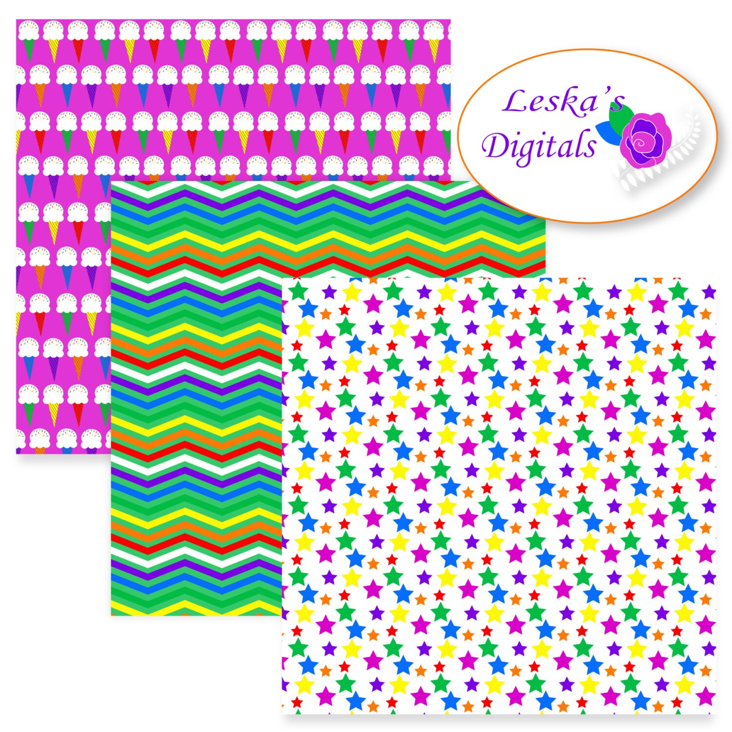 Rainbow Digital Papers Scrapbooking Rainbow Patterns | Etsy