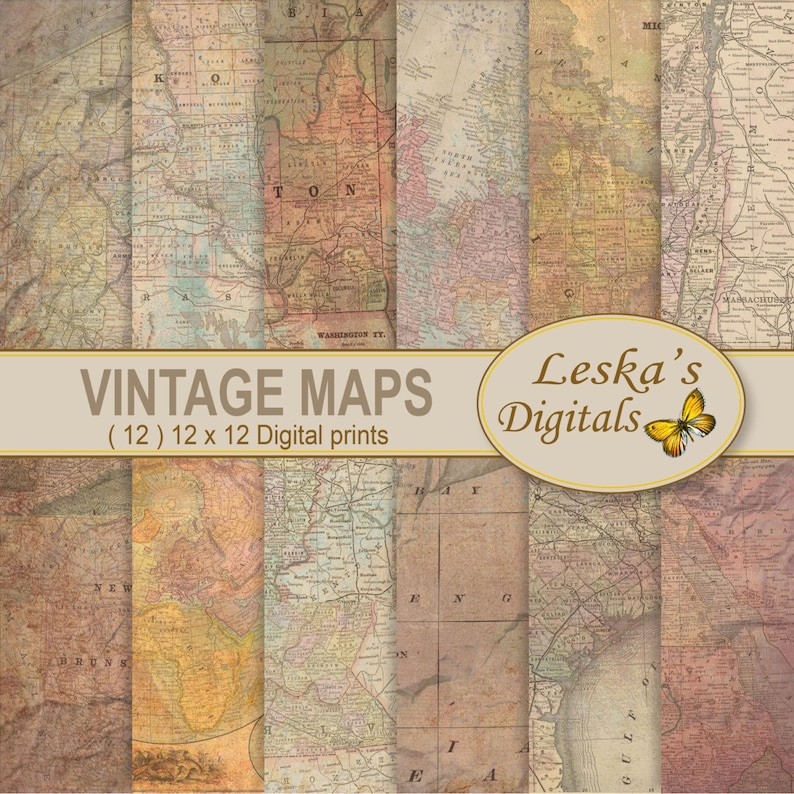 MAP DIGITAL PAPER Mapas antiguos Mapas antiguos Hojas de | Etsy España