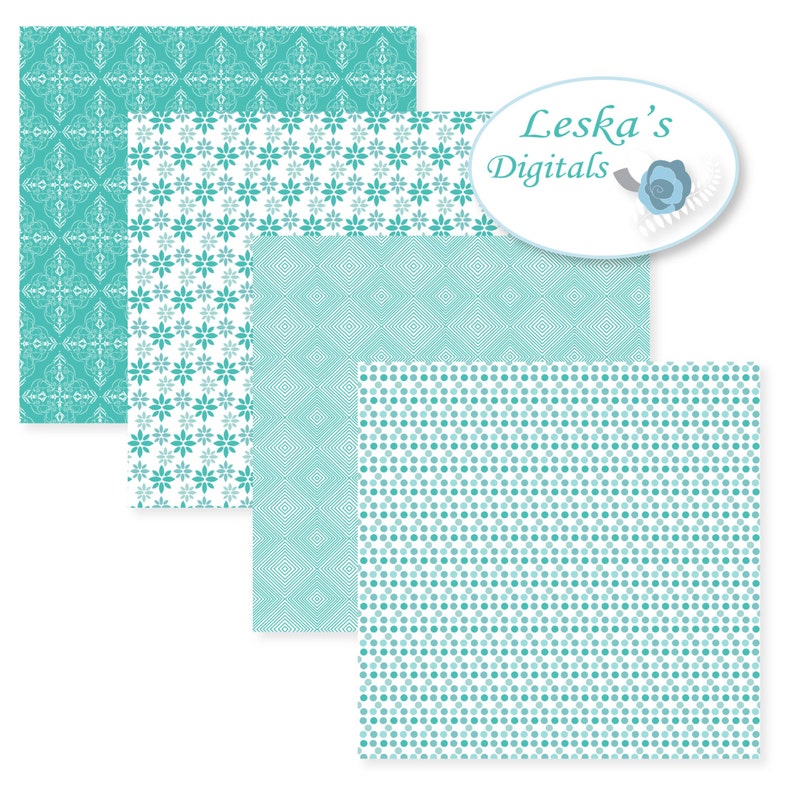 Teal Digital Paper Pack Teal Scrapbook Paper Teal Digital - Etsy