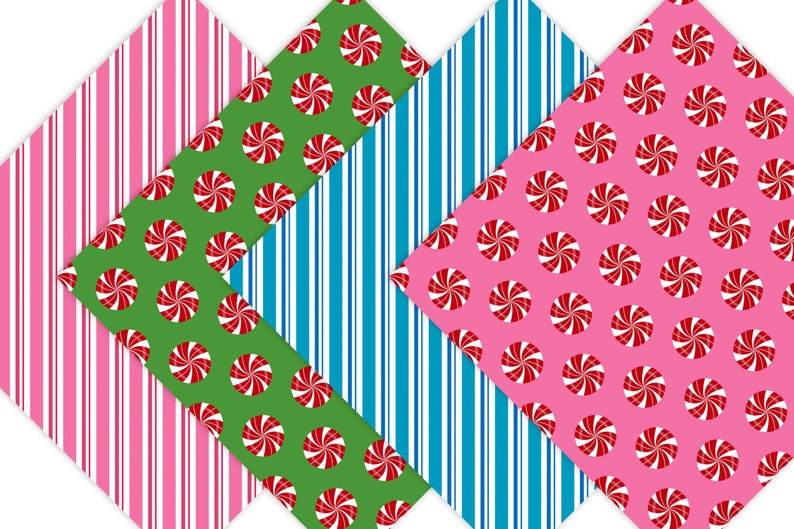 Candy Cane Digital Paper Candy Cane Stripes Paper Pack - Etsy