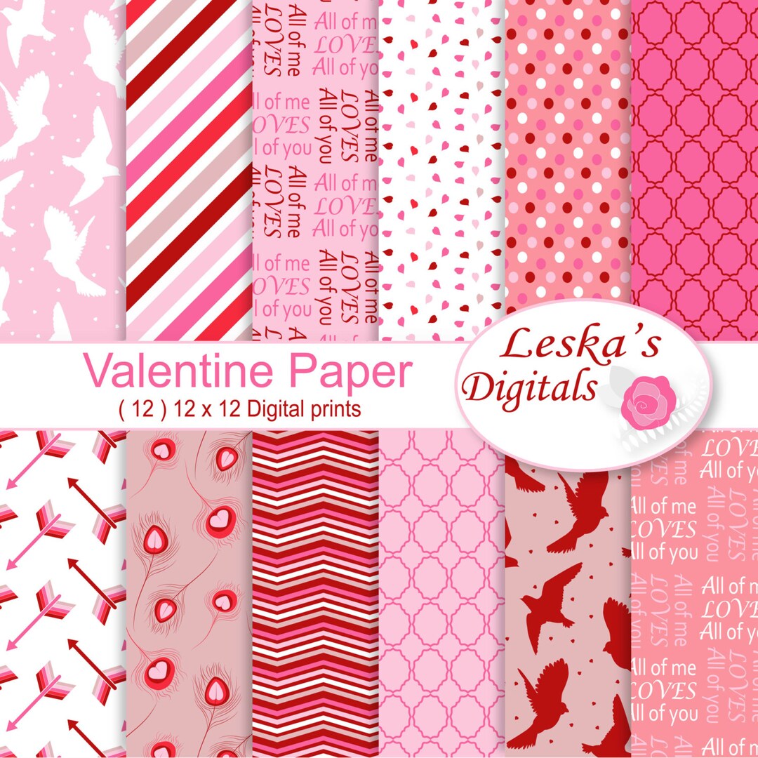 Valentine Digital Paper, "love Paper" Romance Patterns, Love ...