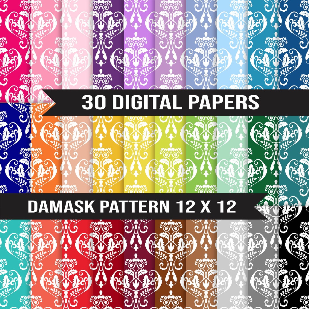 Damask Digital Paper Pack Rainbow Bundle Patterned Paper Pack Damask ...