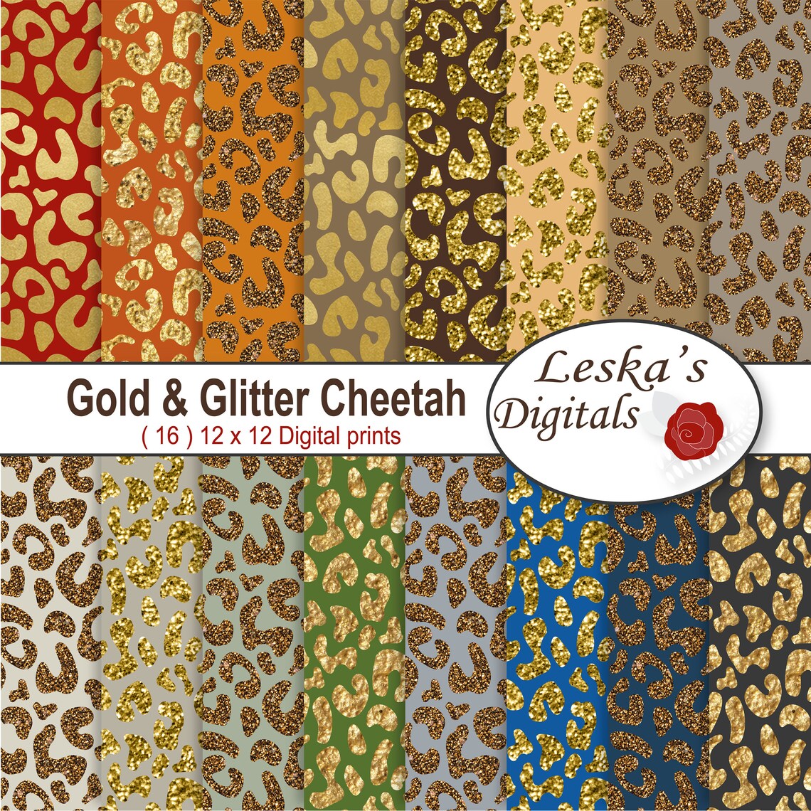 Cheetah Digital Paper Cheetah print gold foil cheetah | Etsy