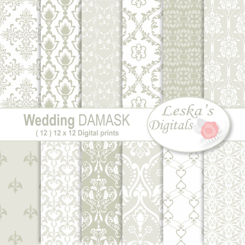 Wedding Damask Digital Paper "wedding Paper" Wedding Damask Scrapbook ...
