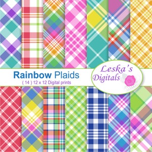 Digital Scrapbooking Plaids, Colorful Bright Plaid Digital Paper, Plaid ...