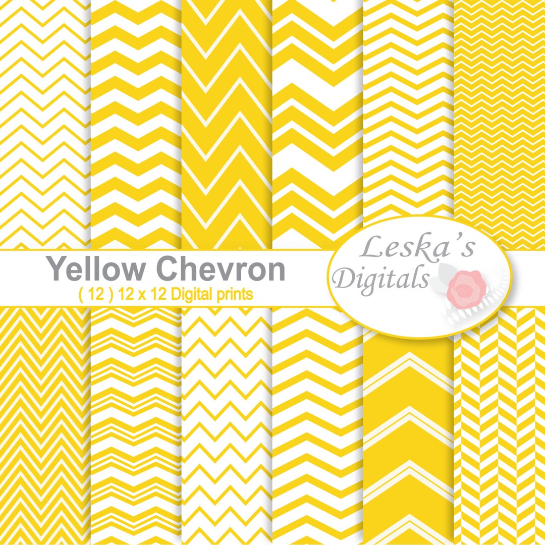 Yellow Chevron Digital Paper Pack, Digital Scrapbook Paper, Yellow and ...
