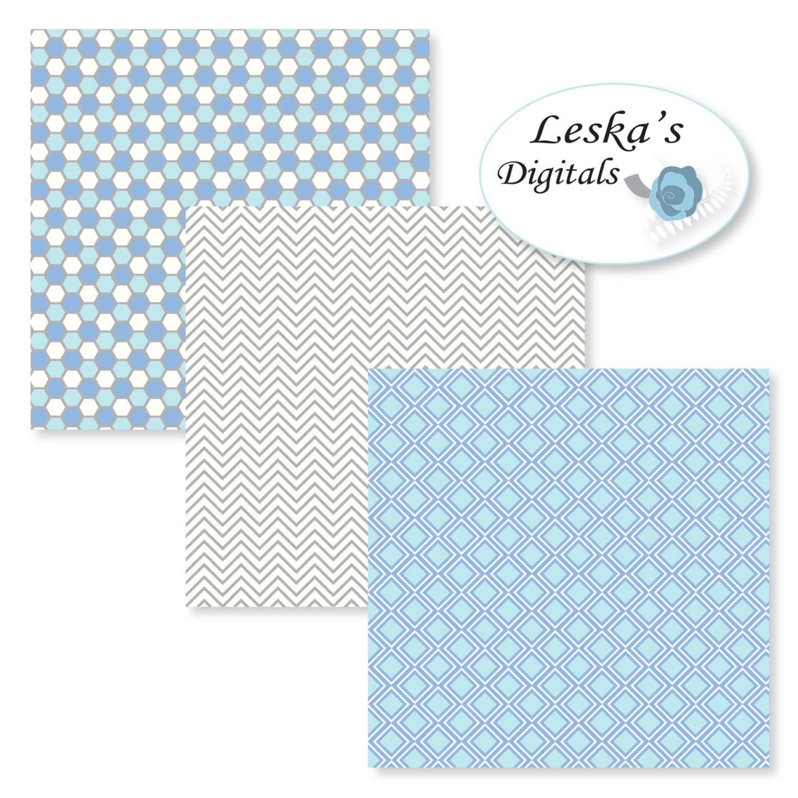 Blue Geometric Digital Paper - Geometric Digital Paper Pack - Scrapbook ...