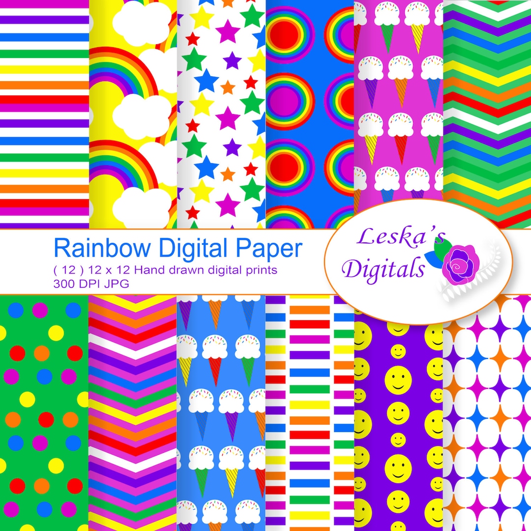 Rainbow Digital Papers Scrapbooking, Rainbow Patterns, Invites ...