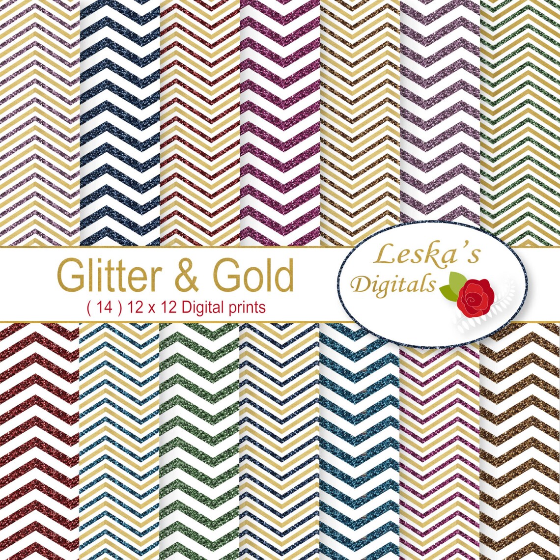 Glitter Chevron Digital Paper: glitter and Gold - Etsy